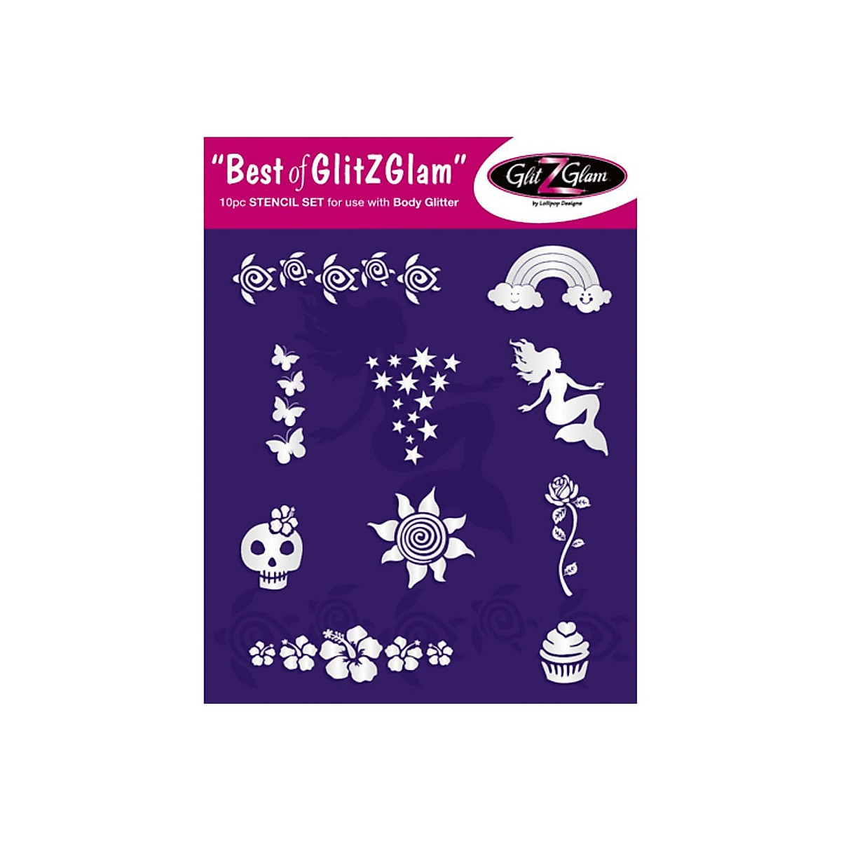 Best of GlitZGlam Stencit Set, Body Adhesive and Glitter Tattoo Kit Original - with 6 Large Glitters & 12 Stencils - HYPOALLERGENIC and DERMATOLOGIST TESTED! - for boys & Girls. Children Tattoos by Gl