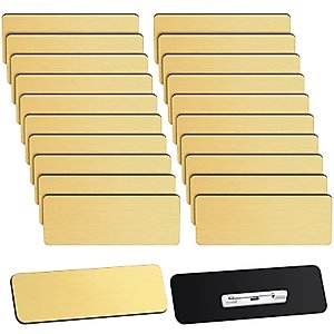 100 Pieces Name Tags with Pins 1 x 3 Inches Blank Name Tags Name Badge with Pins Name ID Badge Holder Name Tags for Office Workers Students Employee Custom (Gold)
