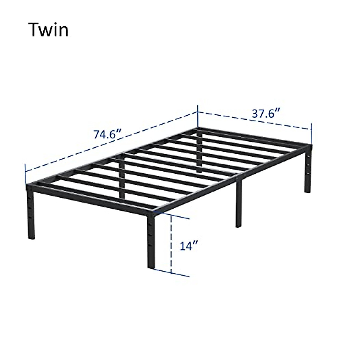 Maenizi Heavy Duty Twin Bed Frame No Box Spring Needed, 14 Inch Metal Platform Bed Frame Twin Support Up to 2500 lbs, Easy Assembly, Noise Free, Black