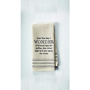 Mona B. Funny Laugh Kitchen Dish Towels, 100% Cotton, Highly Absorbent, Multi Purpose Waffle Tea Towels for Cooking, Drying, Cleaning and Decoration (Beige, Too Early)