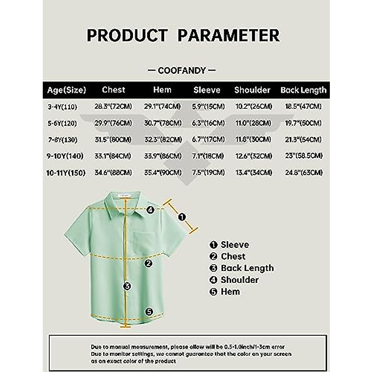 COOFANDY Big Boys Light Blue Button Down Shirt Kids Short Sleeve School Dress Shirt