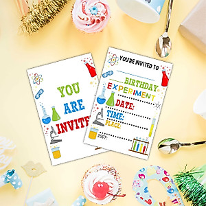 Science Laboratory Birthday Invitations, Experiment Double-Sided Fill-In Invite Cards For Birthday Party，Boys, Girls, Kids,Teen, 20 Invitations With Envelopes, Decorations,Party Favor And Supply-A45