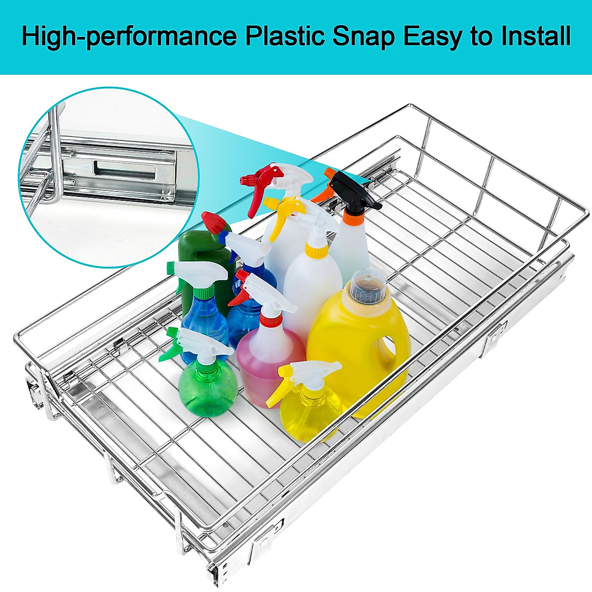 STORKING 1 Tier Wire Basket Pull Out Shelf Drawer Storage Organizer for Kitchen Base Cabinets Chrome-Plating (14x 22 x 5.3 Inch, 1 Tier)