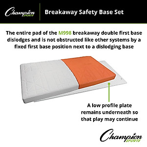 Champion Sports Breakaway Safety 3-Piece Baseball Base Set with Double First Base - Molded Rubber, Official Size, Heavy-Duty All Rubber Construction