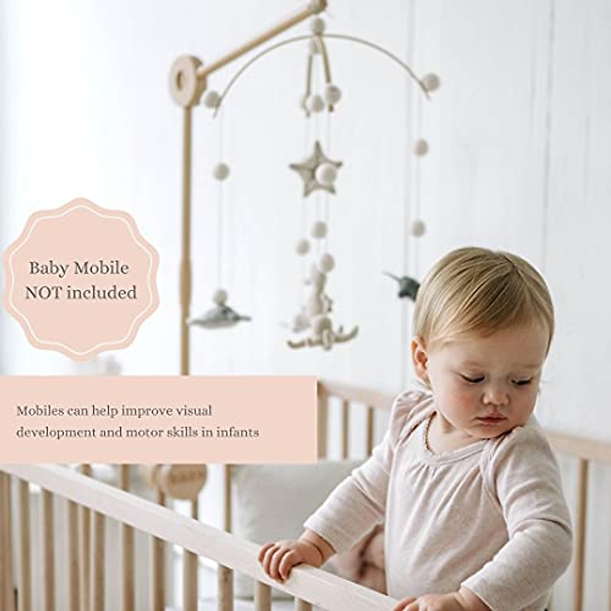 Sasa Wooden Crib Mobile Arm - Baby Mobile Holder for Crib (100% Beech Wood, 30 inch) with Strong Hold Anti Slip Attachment Clamp for Sturdy Mobile Hanger