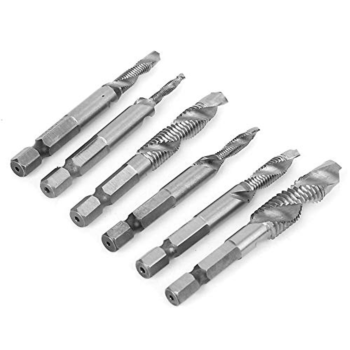 6PCs Hex Shank Screw Taps Metric Drilling Tapping Tools M3x0.5/M4x0.7/M5x0.8/M6x1/M8x1.25/M10x1.5(Silver)