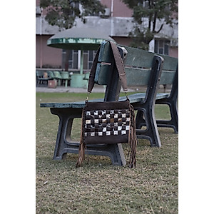 Women's Cowhide Leather Crossbody Bag | Western Classic Shoulder Bag with Fringes Hair on Leather Handbag