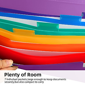 Accordian File Organizer 7 Pocket Expanding File Folder with Labels, Plastic Expandable File Folder for Documents Letter Size A4 Papers - Purple