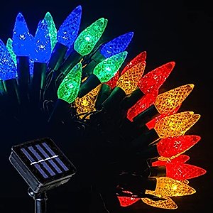 Solar Christmas Lights Outdoor C6 Strawberry String Lights, 50 LED Multicolor Outdoor Solar Powered Rechargeable Garden Lights for Xmas Tree, Holiday, Party Courtyard Decor