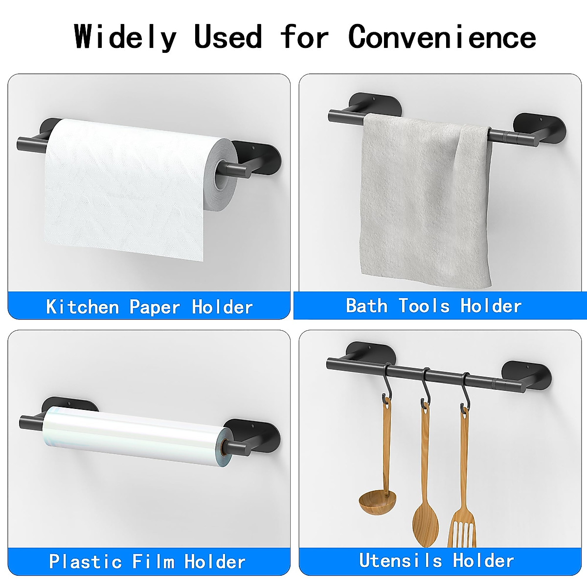 RARXTR Paper Towel Holder, Under Cabinet Paper Towel Holder for Kitchen, Adhesive Paper Towel Roll Rack for Bathroom Towel, Wall Mounted Matte Black Paper Towel Rack, SUS304 Stainless Steel…