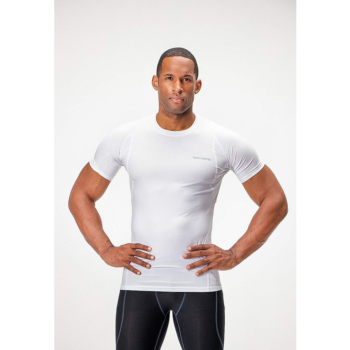 DEVOPS 3 Pack Men's Cool Dry Short Sleeve Compression Shirts, Sports Baselayer T-Shirts Tops, Athletic Workout Shirt (Medium, Black/Charcoal/White)