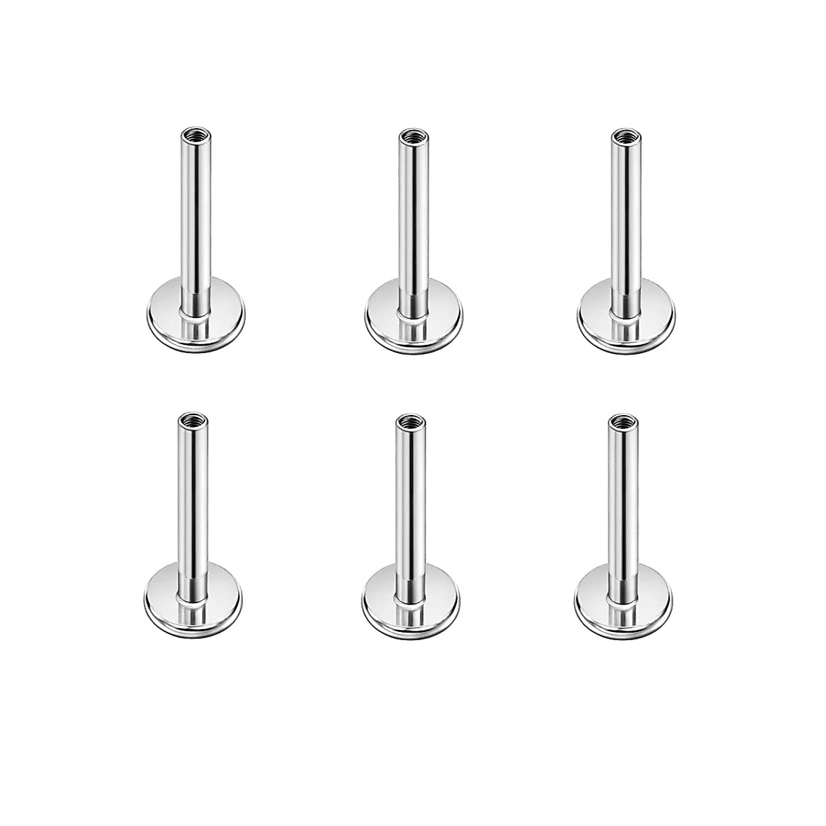 FANSING 6pcs 16g 10mm Silver Surgical Steel Internally Threaded Labret Post Without End