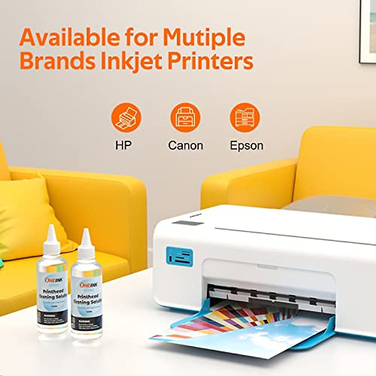 ONEINK Printhead Cleaning Kit, Printhead Cleaner Kit, Compatible for Inkjet Printers HP/Canon/Brother/Epson 8600 5520 4620 6520 6600 6700 6968 6978 8610 HP 922 Pro100 MX922 Canon Printer, 100ML