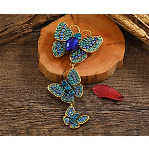 ulricar Crystal Rhinestone Butterfly Brooches For Women Pretty 3 Butterfly Insects Party Casual Brooch Lapel Pins Elegant Dress Accessories Wedding Christmas Birthday Jewelry Gift,Blue