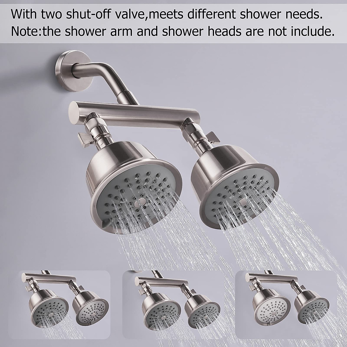 HAOXIN Shower Head Manifold with Double Outlet and Shut Off Valves for Dual Sprayer Showering System,Can Connect Two Showerheads,Brushed Nickel,STN02
