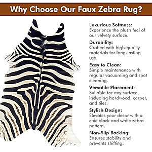Tumbleweed Velvet Black, Ivory & Beige Synthetic Zebra Rug - Luxurious Zebra Print Rug Available in Multiple Sizes for Versatile Decor - Large 6' x 8'
