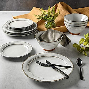 Gibson Elite Terranea Round Reactive Glaze Terra Cotta Dinnerware Set, Service for Four (12pcs), White