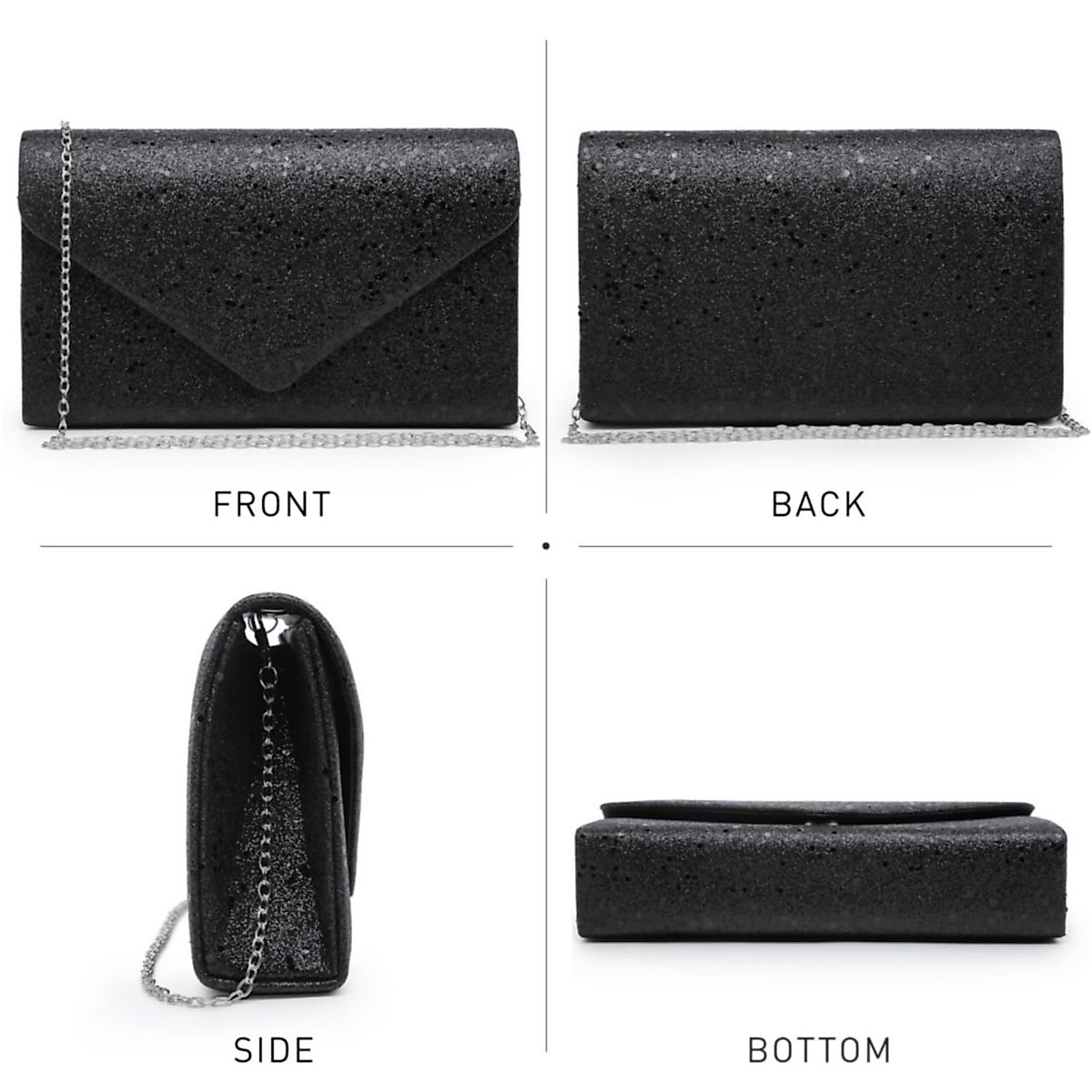 Dasein Women Glitter Evening Bags Formal Clutches Wedding Purses Party Dressy Clutch Purse Cocktail Prom Handbags (Black)