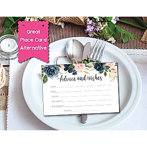 Set of 50 Advice and Wishes Cards,Double Sided Navy Pink Floral Cards, For Bride and Groom, Baby Shower, Bridal Shower, Wedding Shower, Couples Shower, Graduation Party, Anniversary, Retirement Party