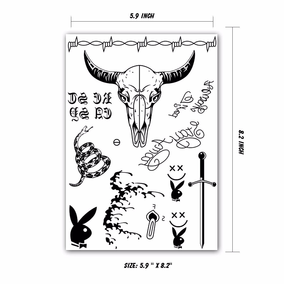 Temporary Face Tattoos, Playboy Bunny Tattoo Prisoner Tattoos, Fake Barbed Wire Tattoo Sticker Set for Halloween Costume