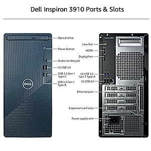 Dell Inspiron 3910 Desktop Computer - 12th Gen Intel Core i5-12400 6-Core up to 4.40 GHz Processor, 8GB RAM, 256GB NVMe SSD, Intel UHD Graphics 730, DVD Burner, Windows 11 Pro, Mist Blue