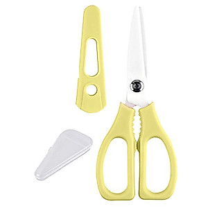 Ceramic Scissors,Healthy Baby Food Scissors with Cover Portable Shears (Yellow)