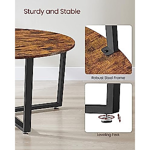 VASAGLE ALINRU Round Coffee Table, Industrial Style Cocktail Table, Durable Metal Frame, Easy to Assemble, for Living Room, Rustic Brown ULCT88X 39.4 x 21.7 x 17.7 Inches
