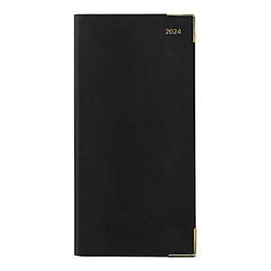 Letts of London Classic Weekly/Monthly Planner, 12 Months, January to December, 2024, Gold Corners, Vertical, Slim Size, 6.625" x 3.25", Black (C32SUBK-24)