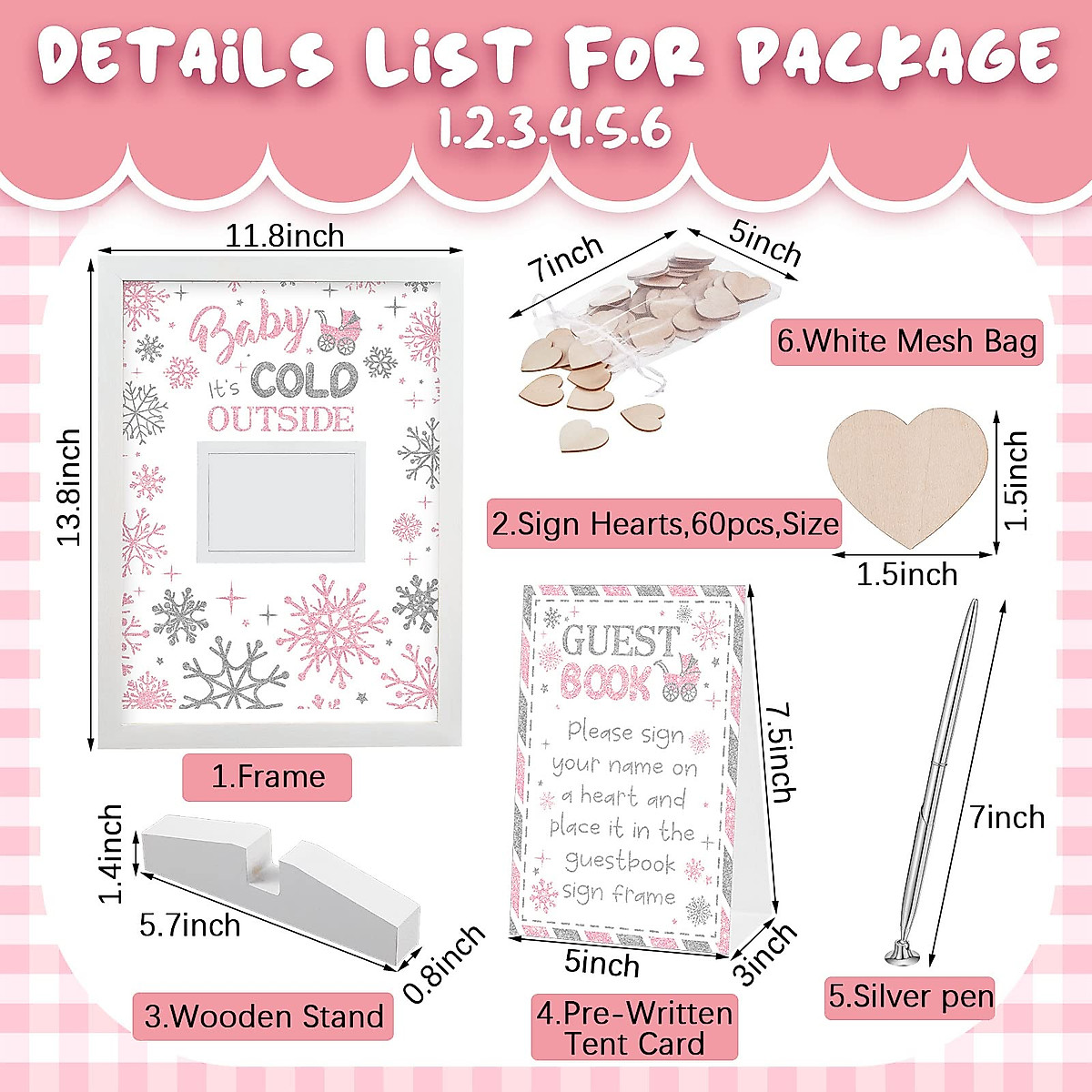 Taiyin 65 Pcs Baby Shower Guest Book Alternative Baby It's Cold Outside Snowflake Baby Shower Favors Picture Frame Baby Shower Decors for Baby Shower Birthday Christmas(Pink Theme Style)