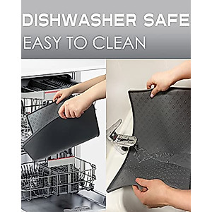 AVYDIIF Silicone Dog Cat Food Mat, Waterproof Slip Resistant Raised Edge Pet Feeding Mats, Pet Bowl Mat Anti-Messy and Prevent Spill on Floor, Dishwasher Safe(L: 24" X 16", Grey)