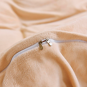 LweiPsqLin Velvet Duvet Cover Set Queen Size, Solid Flannel Comforter Cover 3Pcs Ultra Soft Fuzzy Cover with Zipper Closure Corner Tie (Beige, Queen)