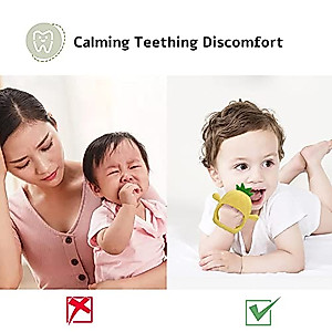 Pineapple Shape Baby Teething Toys, Never Drop Hand Wrist Teether, PAPACHOO Baby Chew Toys for Sucking Needs, Silicone Baby Mitten Teether for Soothing Teething Pain Relief, Easy to Grip (Yellow)