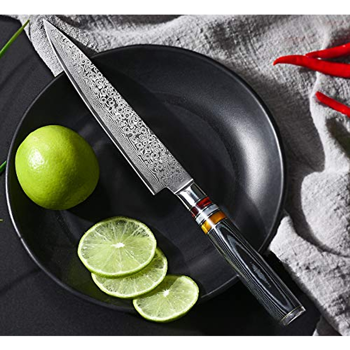 Utility Chef Knife 6 Inch Chef knife Japanese Damascus Utility Kitchen Knife Japanese Paring Knife Damascus Steel High Carbon 67-Layer Ultra Sharp Kitchen Meat Cutting Gyuto Chef Knife [Gift Box]