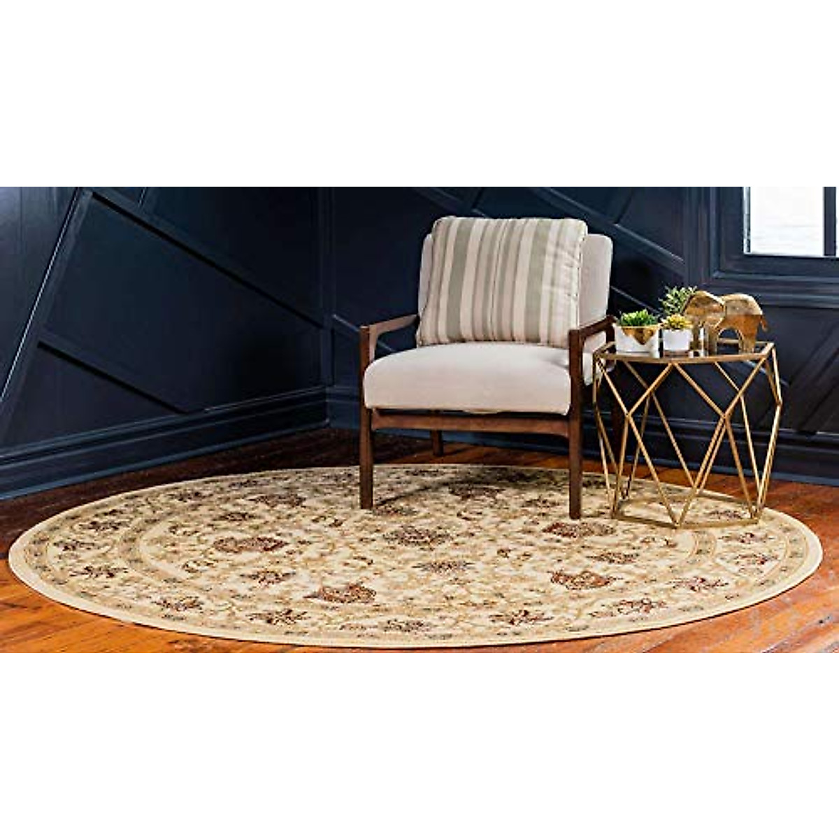 Unique Loom Voyage Collection Traditional Oriental Classic Intricate Design Area Rug, Round 6' 1" x 6' 1", Ivory/Tan