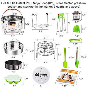 20Pcs Accessories for Instant Pot 6 qt 8qt, Ninja Foodi 8qt - 60 Pcs Parchment Papers, 2 Steamer Baskets, Springform Pan,Stackable Egg Steamer Rack, Instruction & Recipes Book