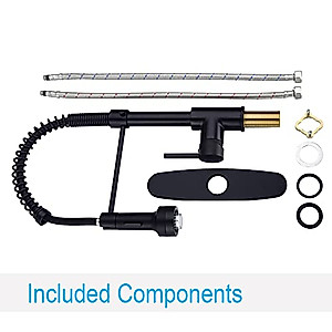 BZOOSIU Kitchen Faucet with Pull Down Sprayer, 17.65 inch Solid Brass Commercial Spring Single Handle LED Kitchen Sink Faucet for Farmhouse Camper Laundry Utility Rv Bar Sinks, Matte Black