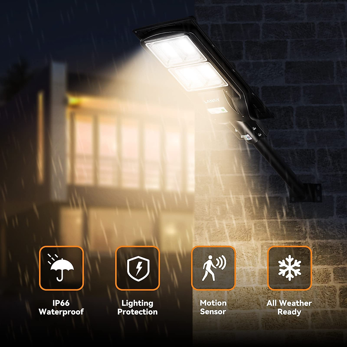 LANGY 120W Solar Street Lights Outdoor 240pcs LED Chips 12000 Lumens, Solar Street Light with Motion Sensor & Dusk to Dawn Solar Powered IP65 with Remote Control, for Barn,Sidewalk, Garden