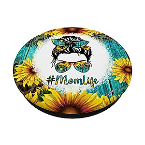 Mom Life Sunflower Messy Bun Bleached Effect Women PopSockets Swappable PopGrip