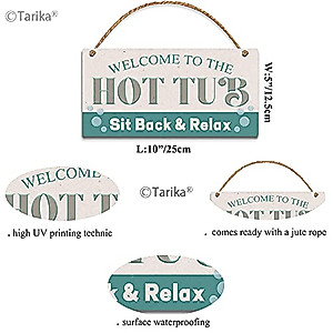 Welcome to The Hot Tub Sit Back and Relax Vintage Wood Sign Wall Decorative Hanging Art Plaque Home Bar Farm Garden Club Outdoor Decor Funny Gift 5 x 10 inch
