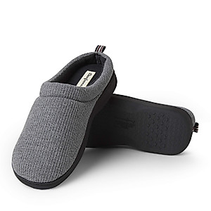 Dearfoams Men's Nathan Waffle Knit Clog Slipper, Dark Heather Grey, Large