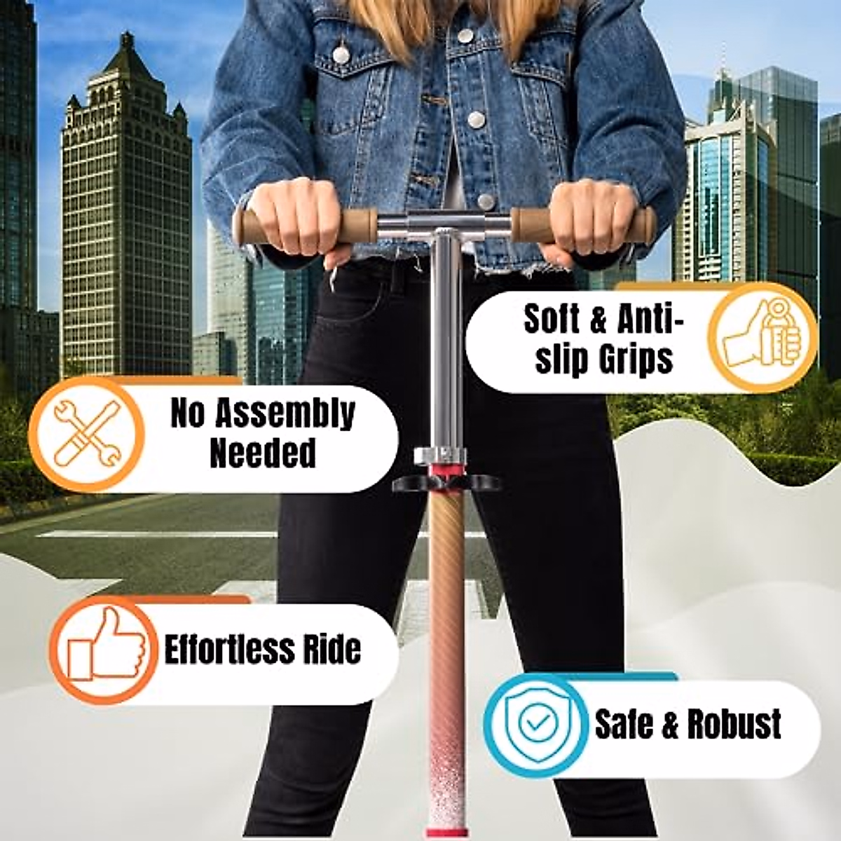 Kicksy - Kick Scooter for Kids Ages 8-12 & Scooter for Teens 12 Years and Up- Big Wheel Scooter for Stability - 2 Wheel Scooter for Boys & Girls- Foldable Kick Scooter Adult - Up to 220 lbs Malibu