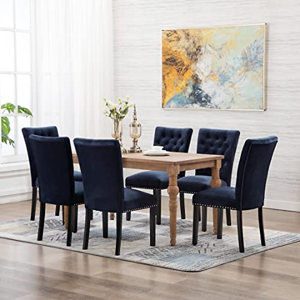 adochr Velvet Parsons Upholstered Dining Chair, Accent Chairs Dining Room Chairs Set of 2(Blue)