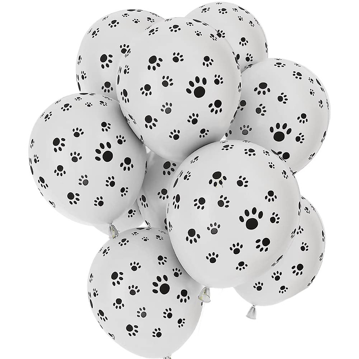 DelightBox Paw Prints-A-Round Biodegradable Latex Balloons, White with Black paw prints All-Around, 11-Inch (12-Units)