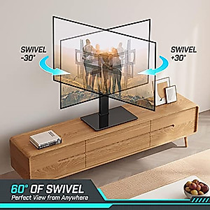 Greenstell TV Stand with Power Outlet, Universal TV Mount Stand for 37-70 inch TVs, Height Adjustable, Swivel Table Top TV Stand with Tempered Glass Base, Holds up to 100 LBs, Max VESA 600x400mm