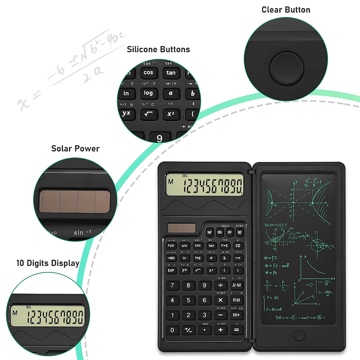 EooCoo Calculator with Notepad,10-Digit Large Display Office Desk Calcultors,Support Solar and Battery,Professional Foldable Calculator for Students, Office Desk Accessories