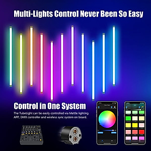 Mettlelite TLX2 RGB Tube Light LED Full Color Portable Video Light with APP DMX Control 2 ft 2800K-8000K CRI96 TLCI97 360° RGB CCT HSI Mode 10 Customizable Light Effects Built in Rechargeable Battery