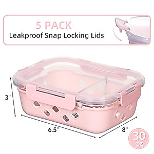 CYUFU 5 Packs 30oz Glass Meal Prep Containers, Glass Food Storage Containers with Lids, Airtight Glass Bento Boxes, Oven, Freezer and Dishwasher Safe (2 Compartments with silicone sleeves)