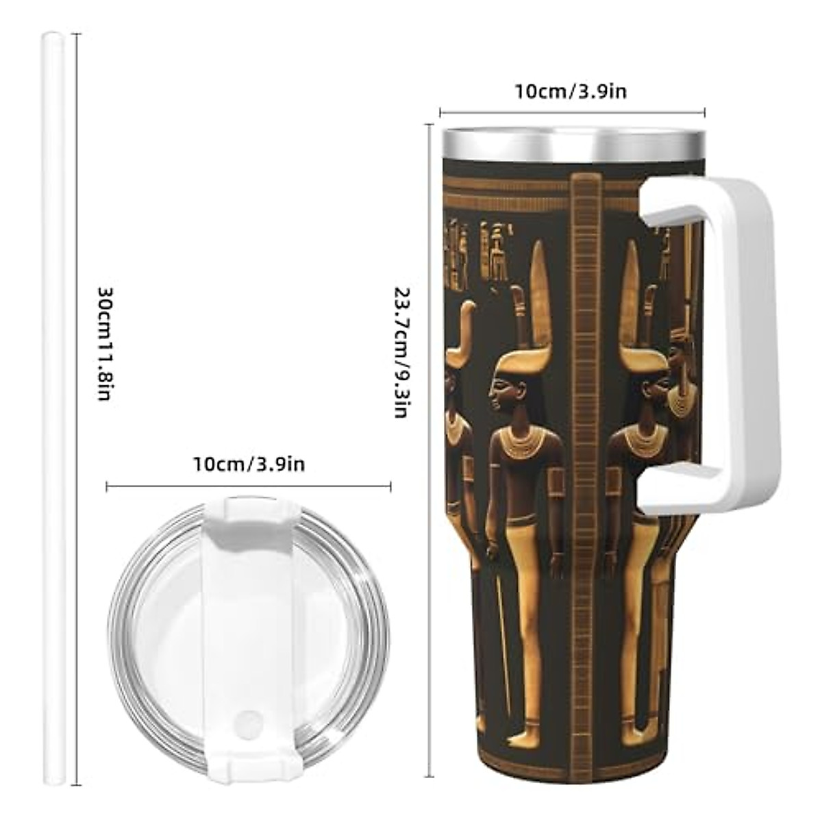 HULIBIN Ancient Egyptian Hieroglyph Print Double Deck Stainless Steel Travel Coffee Cup With Lid 40 Oz Ice Bully Cup