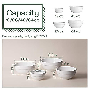 DOWAN Serving Bowls, 64/42/22/12 Oz Serving Dishes for Entertaining, White Porcelain Nesting Bowls Set, Microwave & Dishwasher Safe, Versatile Prep Bowls for Fruit Salad Pasta Ice Cream Dessert Cereal