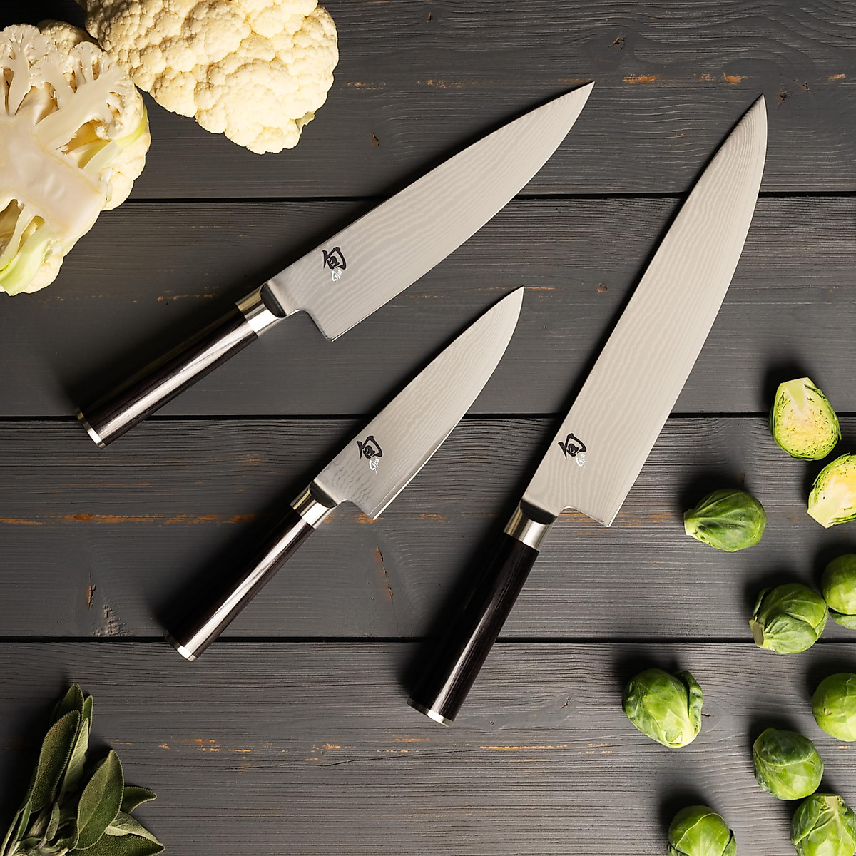 Shun Cutlery Classic 3 Piece Starter Set, Includes 8" Chef's, 3.5" Paring, 6" Utility Knife, Handcrafted Japanese Kitchen Knives, 3 sizes